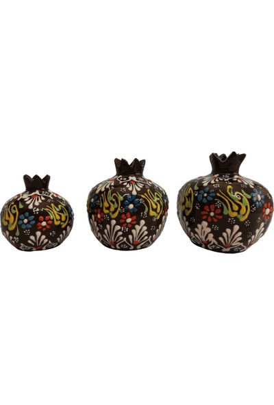 Çetin Çini El Işi Çini 3'lü Kahverengi Nar Takımı