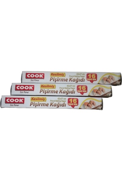 Cook Kesilmiş Pişirme Kağıdı 42 x 37 cm 16 Yaprak 3'lü Paket Cook Kesilmiş Pişirme Kağıdı 42 x 37 cm 16 Yaprak 3'lü Paket