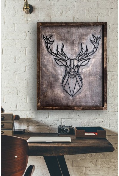 Sticker Sepetim Çizgisel Geyik 3 Ahşap Tablo Deer I Wooden Wall Art Deco