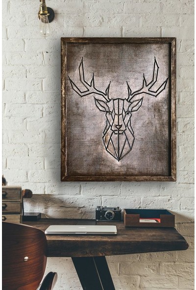 Sticker Sepetim Çizgisel Geyik Ahşap Tablo Deer I Wooden Wall Art Deco