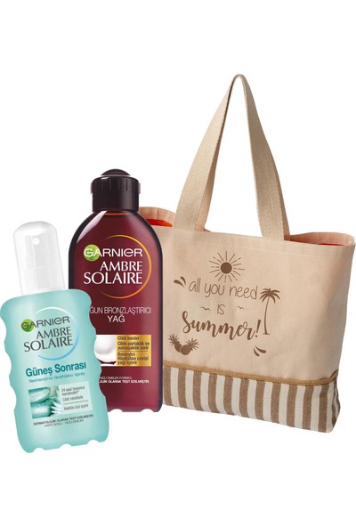 Garnier Ambre Solaire Yoğun Bronzlaştırıcı Yağ & Garnier Ambre Solaire Güneş Sonrası Nemlendirici Ferahlatıcı Sprey 2'li Set Garnier Ambre Solaire Yoğun Bronzlaştırıcı Yağ & Garnier Ambre Solaire Güneş Sonrası Nemlendirici Ferahlatıcı Sprey 2'li Set