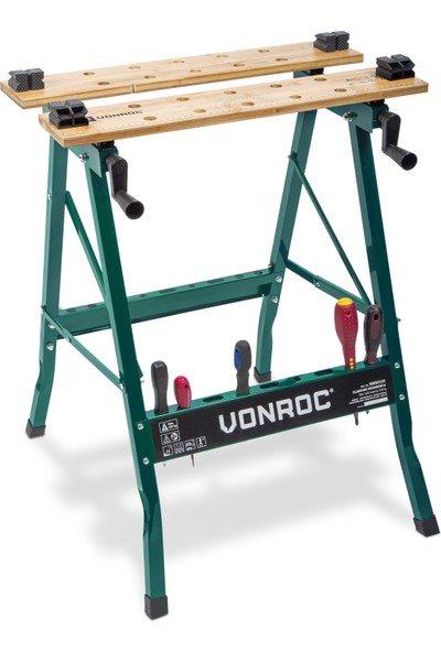 VONROC Bambu Tezgâh - 150 Kg'a Kadar Katlanabilir ve Yüklenebilir VONROC Bambu Tezgâh - 150 Kg'a Kadar Katlanabilir ve Yüklenebilir