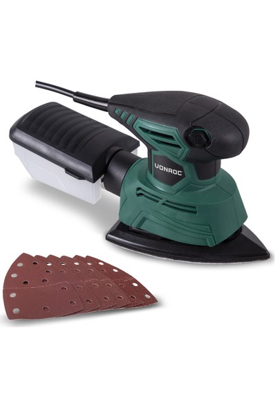 VONROC Multi Fonksiyonlu Üçgen Zımpara - 130W - Toz Toplama Kutusu ve 6 Zımpara Kağıdı Dahil