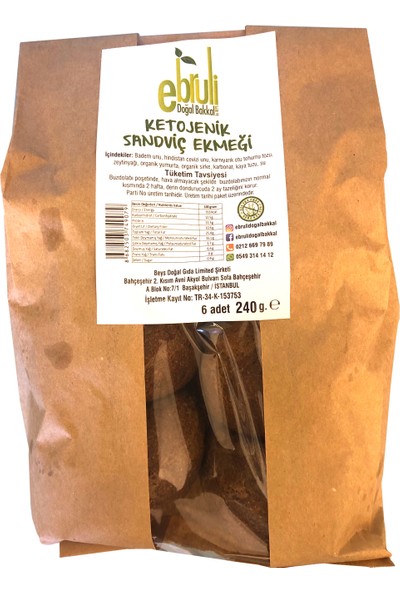 Ebruli Doğal Bakkal Ketojenik Sandviç Ekmek 240 gr Ebruli Doğal Bakkal Ketojenik Sandviç Ekmek 240 gr