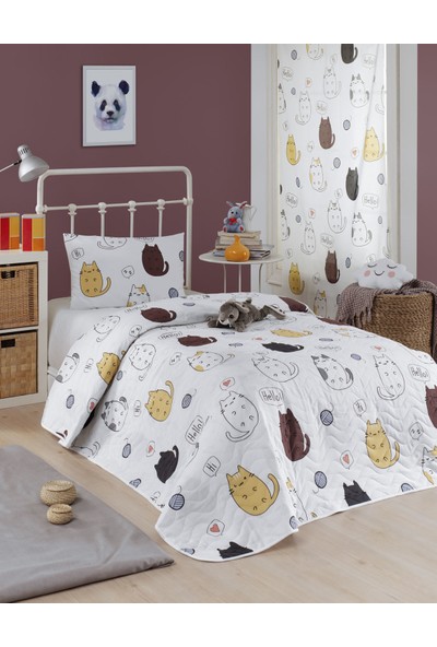 Eponj Home Kapitone Yatak Örtüsü Seti Tek Kişilik Hellocats Beyaz Eponj Home Kapitone Yatak Örtüsü Seti Tek Kişilik Hellocats Beyaz