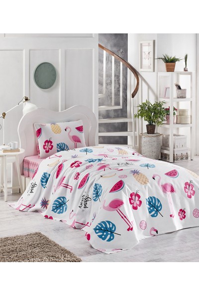 Eponj Home Baskılı Pike Takımı Tek Kişilik Kokteyl Beyaz