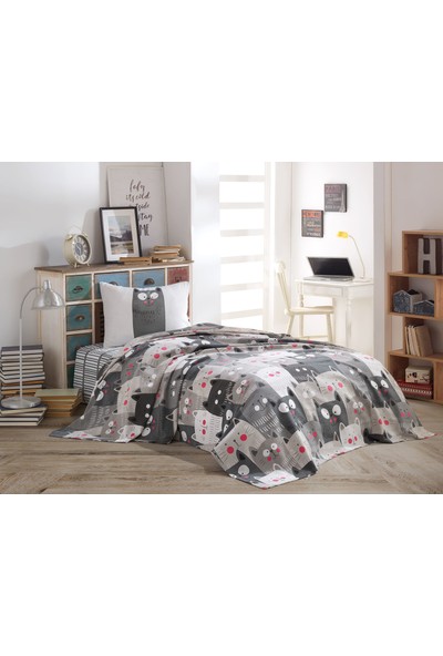 Eponj Home Baskılı Pike Takımı Tek Kişilik Duvardakediler Gri