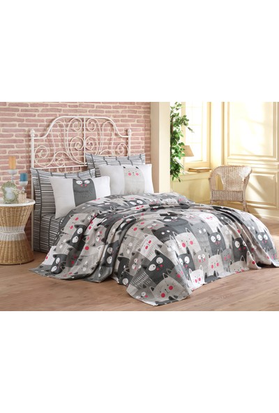 Eponj Home Baskılı Pike Takımı Çift Kişilik Duvardakediler Gri