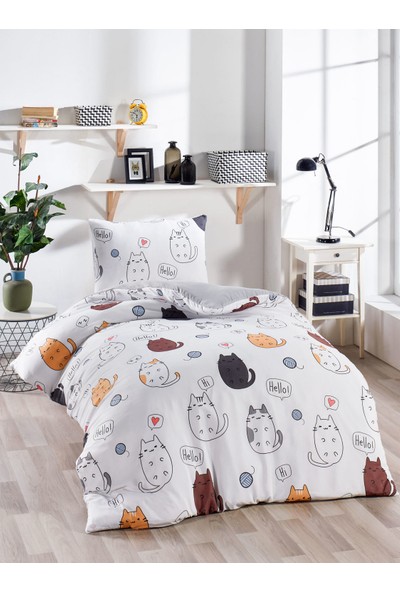 Eponj Home Junior Nevresim Seti Tek Kişilik Hellocats Beyaz Eponj Home Junior Nevresim Seti Tek Kişilik Hellocats Beyaz