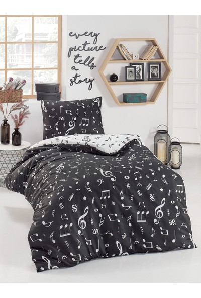 Eponj Home Junior Nevresim Seti Tek Kişilik Melodiy Siyah-Beyaz Eponj Home Junior Nevresim Seti Tek Kişilik Melodiy Siyah-Beyaz