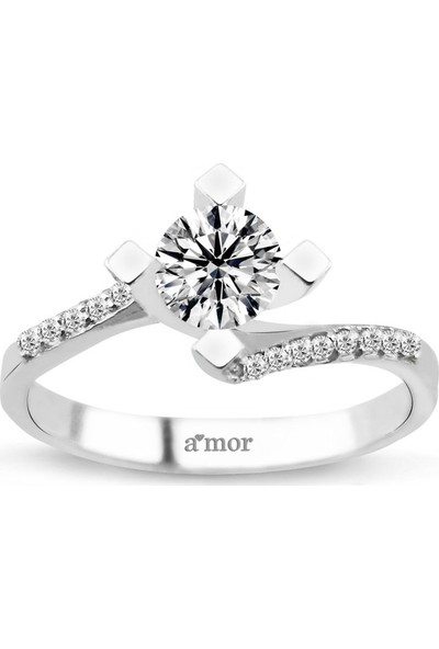 Amor 0.73 Karat Pırlanta Kenar Taşlı Tektaş Yüzük F-Sı 14K Amor 0.73 Karat Pırlanta Kenar Taşlı Tektaş Yüzük F-Sı 14K
