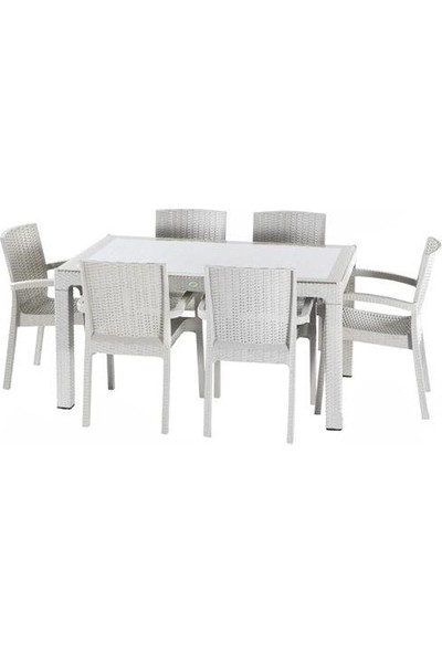 Violet Rattan 80x140cm 6lı Camlı Bahçe Mutfak Masa Takımı Beyaz Violet Rattan 80x140cm 6lı Camlı Bahçe Mutfak Masa Takımı Beyaz