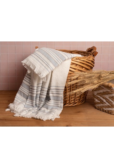 English Home Retro Çizgili 2'li Banyo Havlusu Takımı 50x85cm + 70x150cm Ekru - Mavi English Home Retro Çizgili 2'li Banyo Havlusu Takımı 50x85cm + 70x150cm Ekru - Mavi