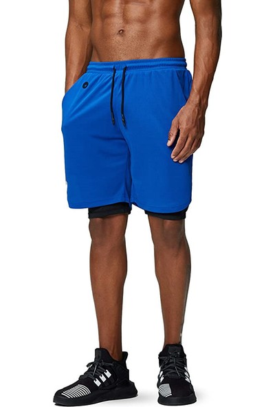 Lixada Erkek Egzersiz Koşu Spor Şort 2 in 1 Cepler ile Atletik