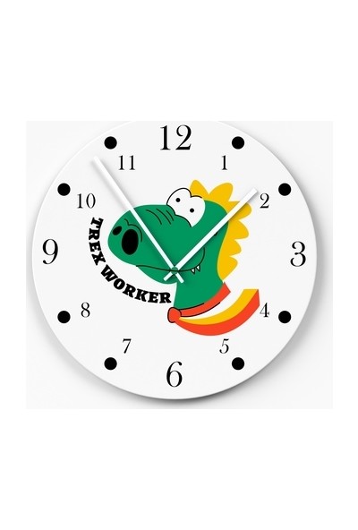 Zarif Dekoratif Çocuk Odası Duvar Saati Kravatlı Dinozor Temalı 30x30cm D048