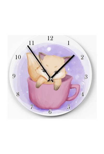 Zarif Dekoratif Çocuk Odası Duvar Saati Tilki Temalı 30x30cm D0144