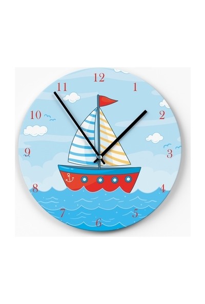 Zarif Dekoratif Çocuk Odası Duvar Saati Yelkenli Gemi Temalı) D005