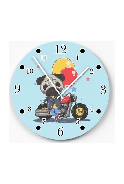 Zarif Dekoratif Çocuk Odası Duvar Saati Motorlu Köpek Temalı 30x30cm D051