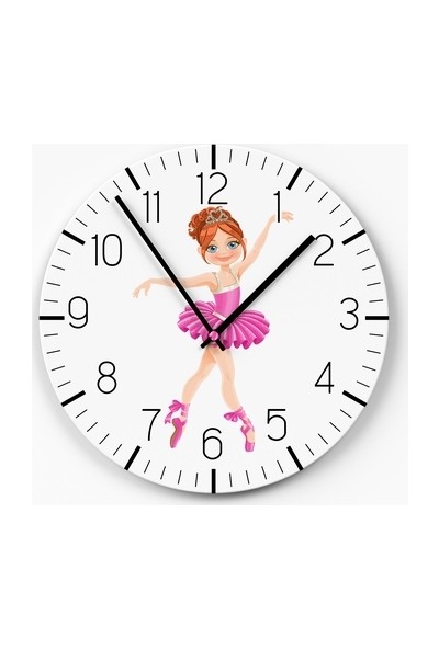 Zarif Dekoratif Çocuk Odası Duvar Saati Balerin Kız Temalı 30x30cm D0199