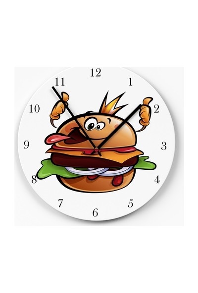 Zarif Dekoratif Çocuk Odası Duvar Saati Hamburger Temalı 30x30cm D0106