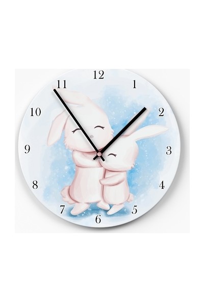 Zarif Dekoratif Çocuk Odası Duvar Saati Anne Tavşan ve Çocuğu Temalı 30x30cm D0159