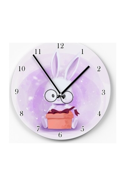 Zarif Dekoratif Çocuk Odası Duvar Saati Akıllı Tavşan Temalı 30x30cm D0157