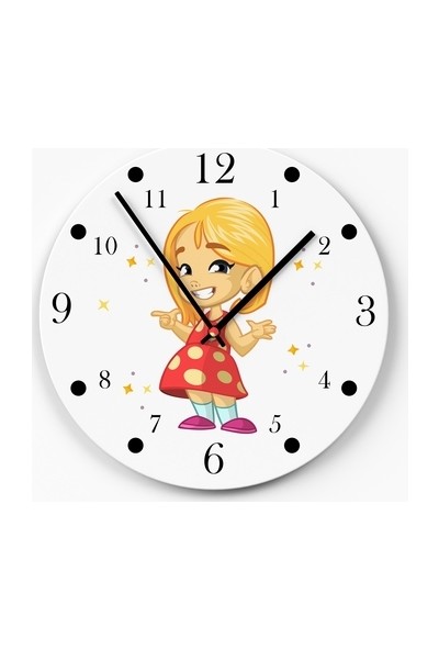 Zarif Dekoratif Çocuk Odası Duvar Saati Ufak Kız Temalı) 30x30cm D094