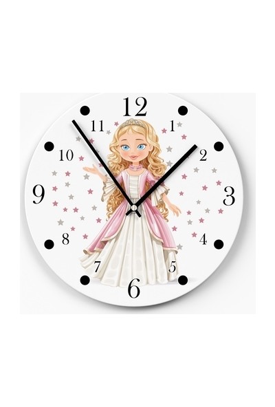 Zarif Dekoratif Çocuk Odası Duvar Saati Prenses Kız Temalı 30x30cm D0178