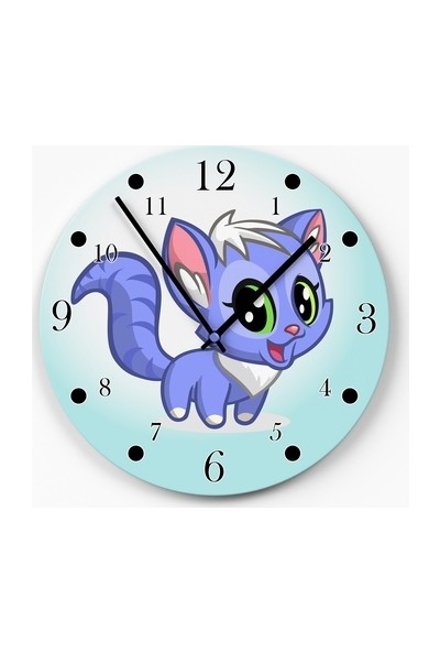 Zarif Dekoratif Çocuk Odası Duvar Saati Küçük Kedicik 2 Temalı 30x30cm D0120