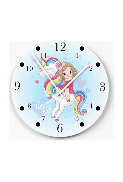 Zarif Dekoratif Çocuk Odası Duvar Saati Unicorn-Kız Temalı 30x30cm D036