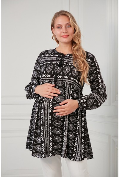 Gör&sin Bağcık Detaylı Hamile Siyah Tunik 40 Gör&sin Bağcık Detaylı Hamile Siyah Tunik 40