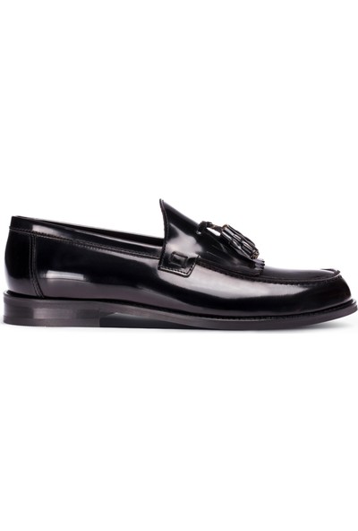 Deery Deri Siyah Püsküllü Erkek Loafer