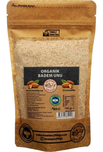 İnceten Çiftliği Organik Sertifikalı Badem Unu - 190 gr