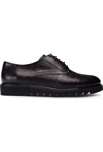 Deery Deri Siyah Günlük Kadın Oxford Ayakkabı