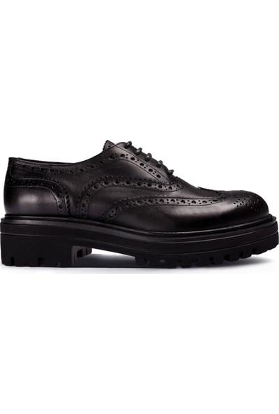 Deery Deri Siyah Günlük Oxford Kadın Ayakkabı
