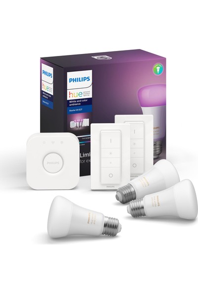 Philips Hue Renkli Akıllı Başlangıç Seti 3'lü Kumandalı E27 Bluetooth