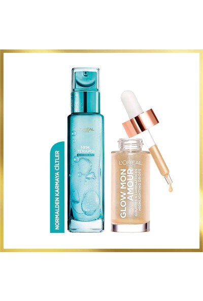 L'Oréal Paris Glow Mon Amour Likit Aydınlatıcı 01 Sparkling Love & L'Oréal Paris Nem Terapisi Aloe Vera Suyu Normalden Karmaya Ciltler L'Oréal Paris Glow Mon Amour Likit Aydınlatıcı 01 Sparkling Love & L'Oréal Paris Nem Terapisi Aloe Vera Suyu Normalden Karmaya Ciltler