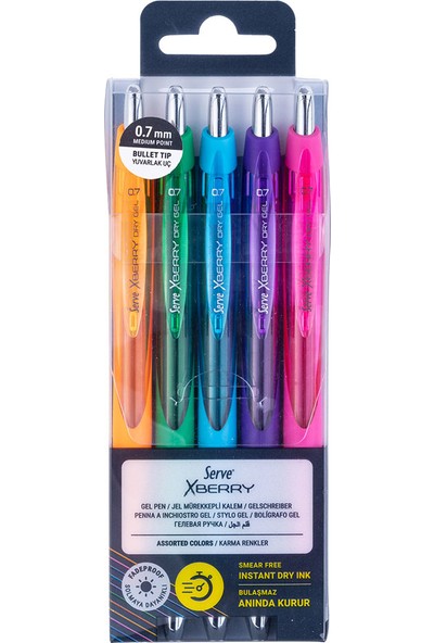 Serve Xberry Jel Kalem 0.7 mm Yuvarlak Uç 5'li Serve Xberry Jel Kalem 0.7 mm Yuvarlak Uç 5'li
