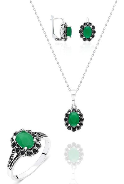 Aykat Gümüş Üçlü Set Klipsli Küpe Yüzük Kolye Ucu Takım