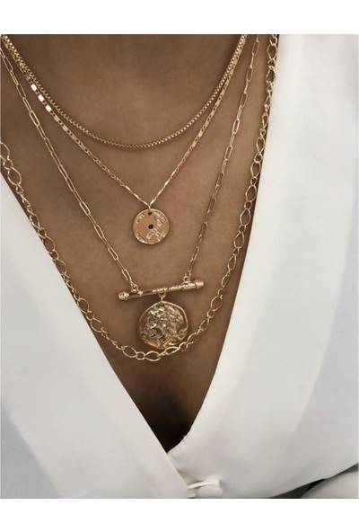Aycha Aksesuar Gold 4 Lü Çoklu Kolye