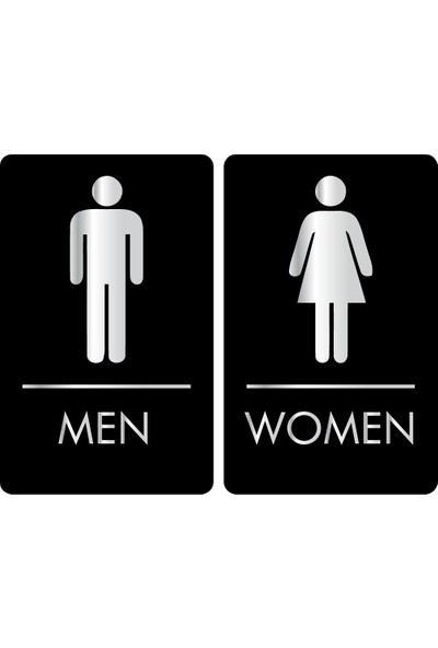 Tasarimo Bay-Bayan Wc Yönlendirme Yazısı Metal 8x13cm 2 Adet Aynalı Açık Gri