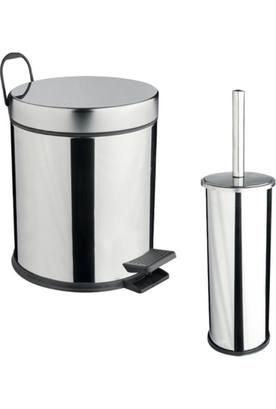 Maxiflow 2'Li Tuvalet Çöp Kovası Ve Tuvalet Fırça Set - Krom