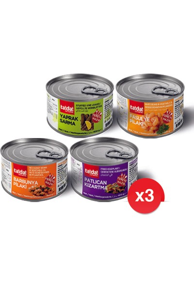 Tada Konserve'm Paket - Fasulye Pilaki, Barbunya Pilaki, Yaprak Sarma, Patlıcan Kızartma (400g x3) Tada Konserve'm Paket - Fasulye Pilaki, Barbunya Pilaki, Yaprak Sarma, Patlıcan Kızartma (400g x3)