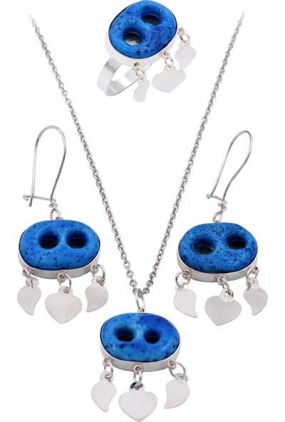 Akyüz Gümüş Süryani Nazar Boncuğu Gümüş Set