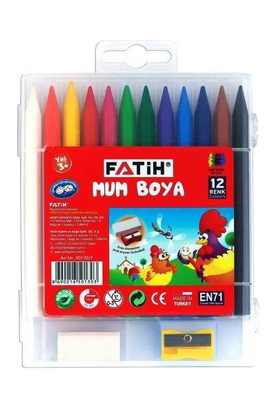 Fatih 12 Renk Uzun Crayon (Mum Boya) Pelikan Silgi+Kum Kalemtraş Hediyeli Fatih 12 Renk Uzun Crayon (Mum Boya) Pelikan Silgi+Kum Kalemtraş Hediyeli