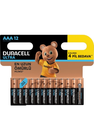 Duracell Ultra Alkalin AAA İnce Kalem Piller 12’li paket Duracell Ultra Alkalin AAA İnce Kalem Piller 12’li paket