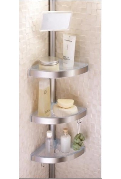 Primanova Alüminyüm Yaylı Banyo Köşe Rafı Aynalı N06