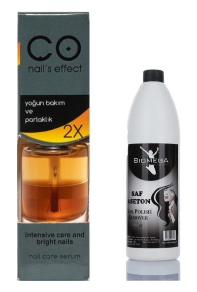 Biomega Co Nail's Effect Yoğun Bakım Parlaklık 2 Kat Etkili Serum 12 Ml+Biomega Saf Aseton 1000 ml