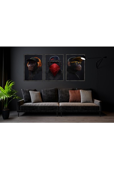 Çerçeve Home Üçlü Çerçeveli Poster Seti Üç Maymun Çerçeve Home Üçlü Çerçeveli Poster Seti Üç Maymun