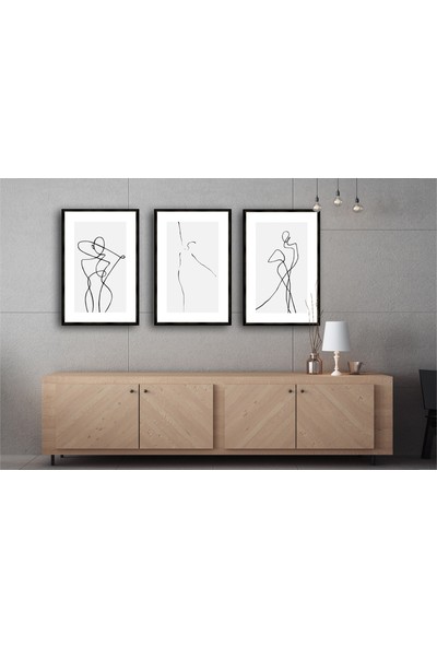 Çerçeve Home Üçlü Çerçeveli Poster Seti Abstract Drawing